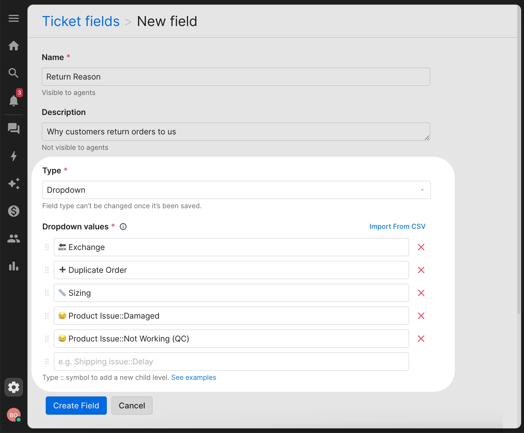 Create and edit Ticket Fields
